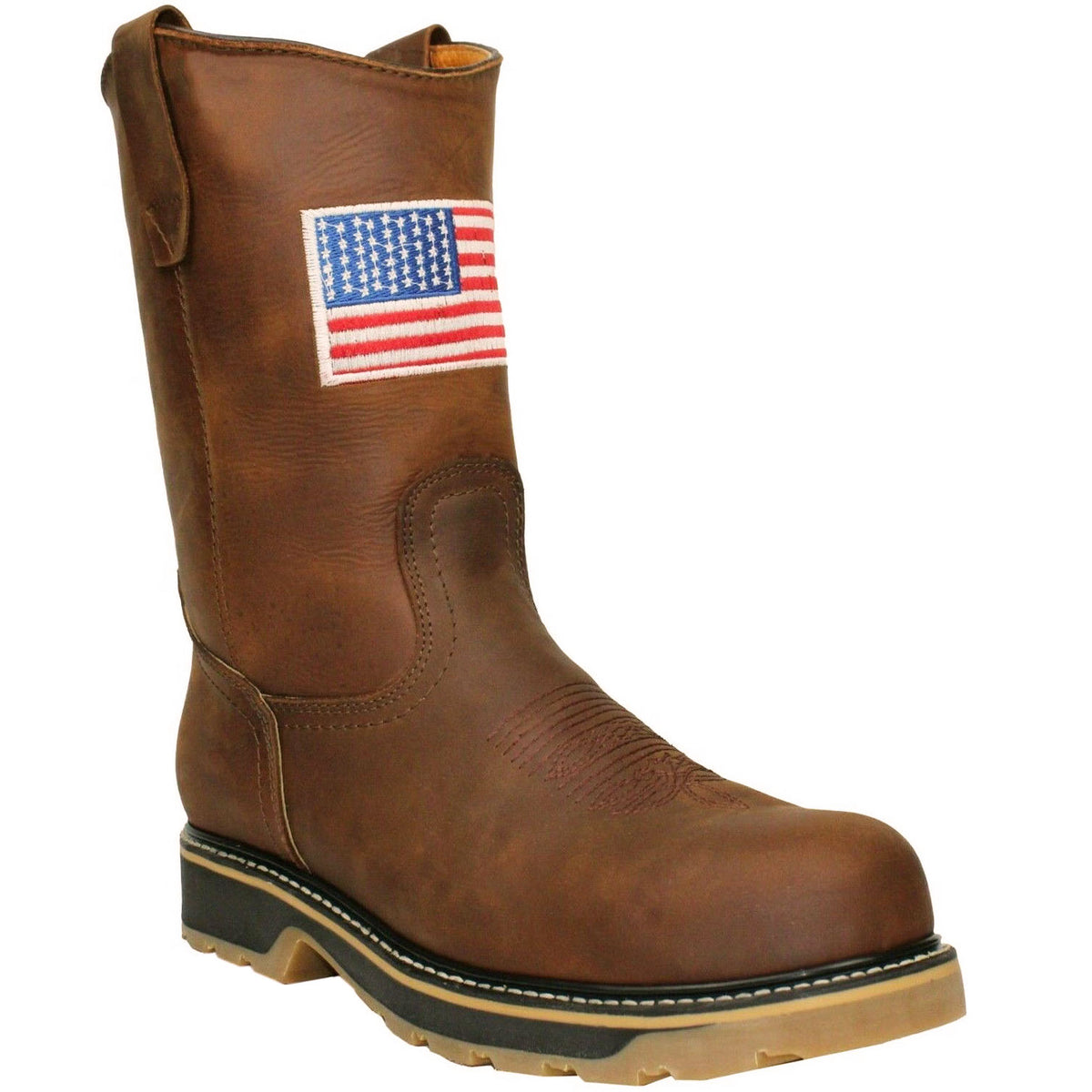 Men's Brown Genuine Leather Cowboy Work Boots Double Density Sole Stee ...